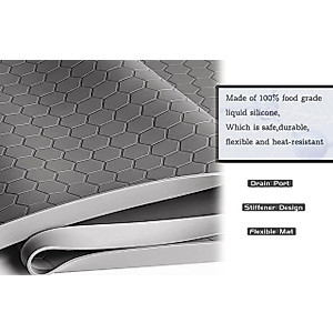 Spill Agent Under Sink Mat, 34’’ x 22’’under sink mats for kitchen Waterproof Silicone Sink Cabinet Protector Mat with Drain Hole,Flexible Sink Drip Tray,Free Cleaning Brush,for Kitchen,Bathroom,Grey,