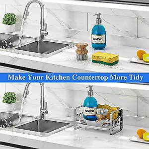 Utobao Kitchen Sink Caddy Sponge Holder, Kitchen Caddy 304 Stainless Steel Soap Holder for Kitchen Sink, Kitchen Sink Organizer Countertop with Removable Drain Tray-Silver
