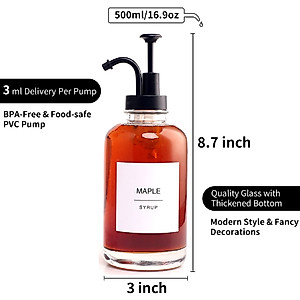 Glass Coffee Syrup Dispenser for Coffee Bar Accessories with 84 Labels (Set of 2), Syrup Pump Bottle for Coffee Bar , 16.9 oz, Matte Black