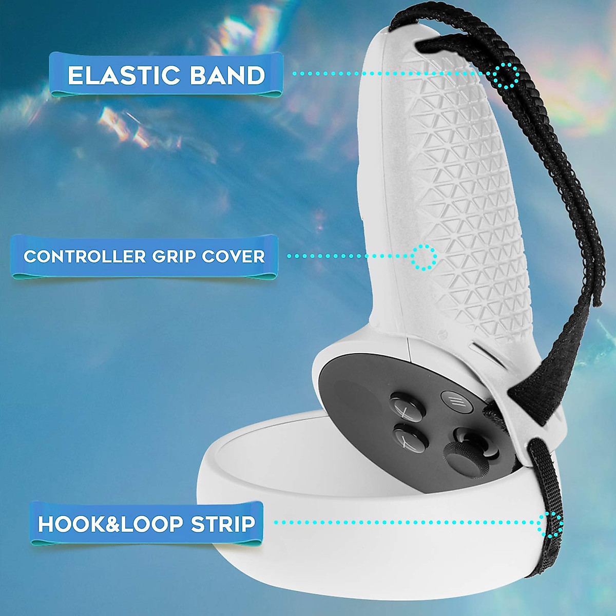 (1 Set) Orzero 1 Pair TPU Controller Cover and Nylon Strap Compatible for Quest 2, Anti-Throw Protective Adjustable Handle for VR Gaming Headset - White