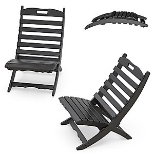 IVY&LANE Portable Xavier-Chairs Set of 2 | Folding-Adirondack-Chair | Wave | HDPE Plastic | Black | All-Weather Resistant | for Outdoor Fire-Pit Patio Lawn Beach Poolside