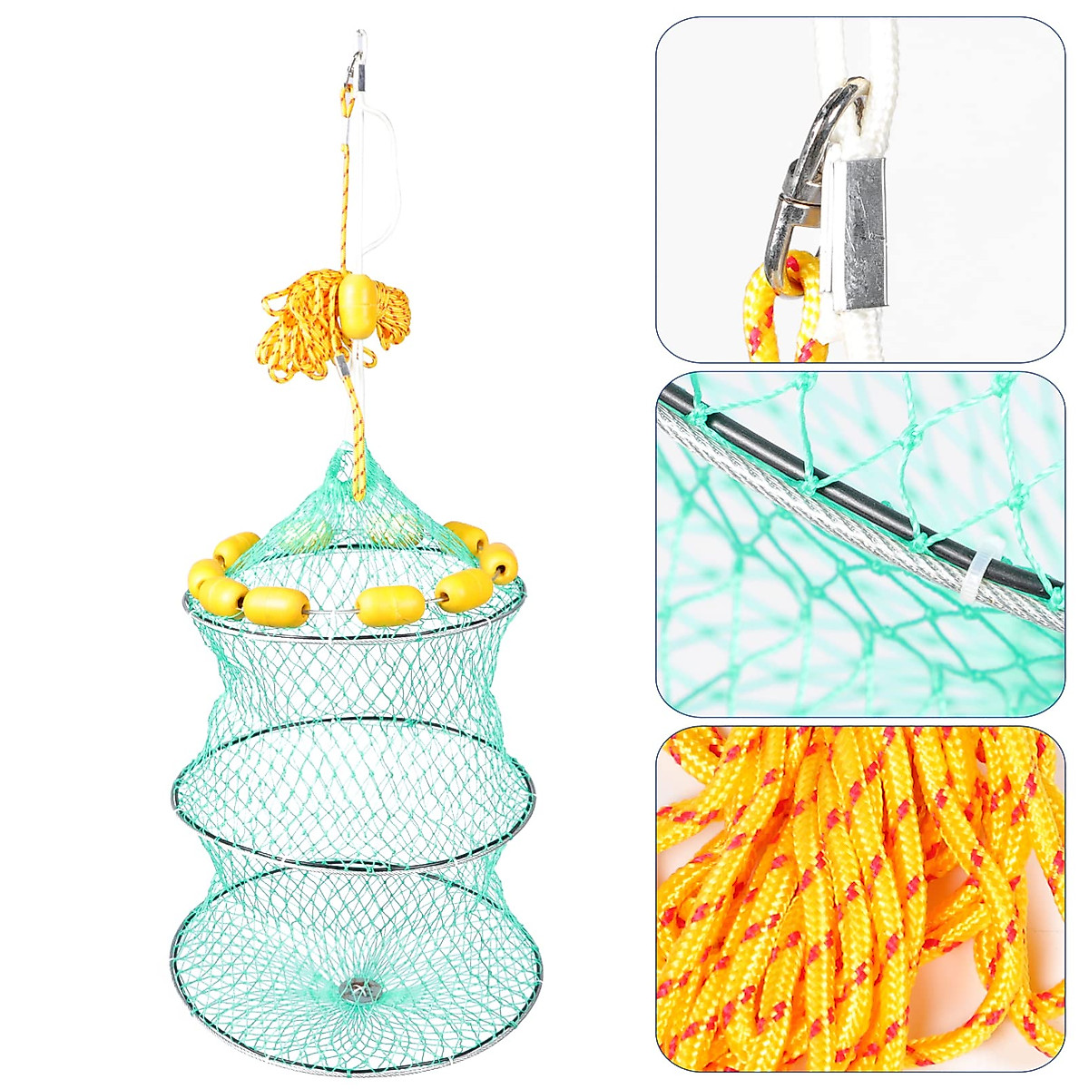 Happyyami Folded Fishing net Bait: Crawling Crab Baby Toy Fish Basket Collapsible Portable Fish cage for Crayfish Crab Fishing Accessories Double Boiler Tool Fishing Boat