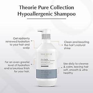 Theorie Pure Ultra Gentle Hypoallergenic Shampoo - Plant-Based & Vegan - Conditions & Soothes Itchy & Allergy Prone Skin - Fragrance-Free - Suited for Sensitive Scalp, Pump Bottle 400mL