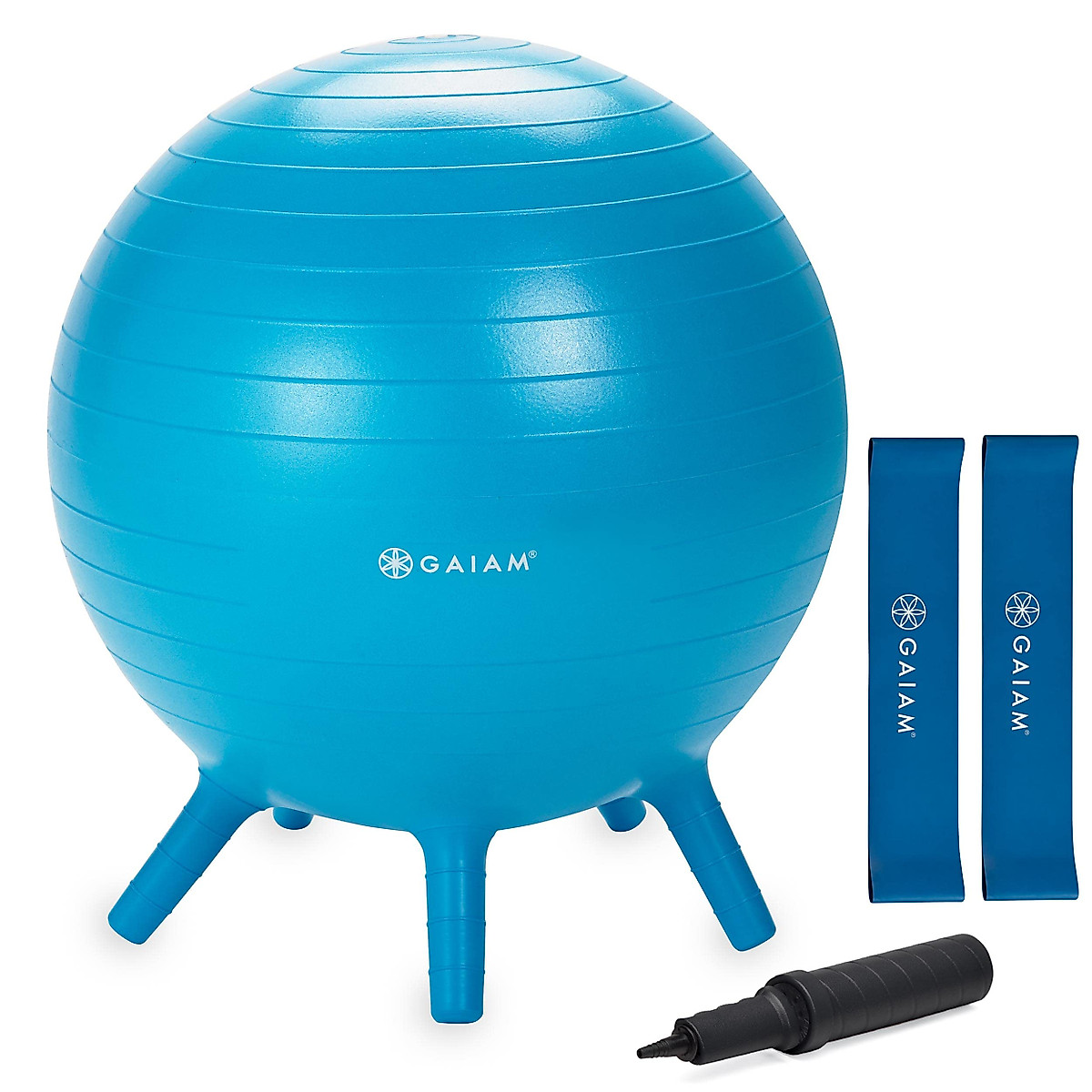 Gaiam Kids Stay-N-Play Ball Children's Balance Ball Chair with Chair Bands - Flexible School Active Classroom Desk Alternative Seating with Chair Fidget Band - Built-in Stability Legs - 45cm, Blue