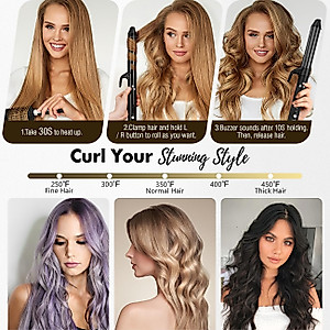 Luxspire Rotating Curling Iron, 1 1/4 inch Automatic Curling Iron Instant Heat Ionic Curling Iron with Long Titanium Barrel for Long Hair, Professional Self Curling Wand Hair Curler, Black