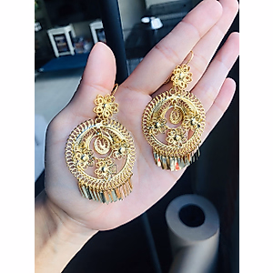 Folklorico Earrings, 3-Flowers (Medium) Size, Day of the Dead, Mexican Earrings