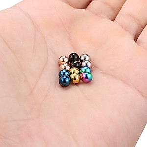 Ruifan 12PCS 4mm Mix Color Externally Threaded 316L Surgical Steel Replacement Balls Body Jewelry Piercing Barbell Parts for Lip Eyebrow Tongue Belly Navel Nose Nipple Ring 16G