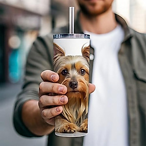 Silky Terrier Dog Photo Skinny Tumbler 20oz with Straw Insulated Water Bottle Gift