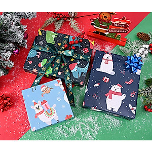 U'COVER Christmas Wrapping Paper for Kids Boys Girls 6 Large Sheet Gift Wrapping Paper for Women Men Christmas Dinosaur,Bear,Llama Sloth Xmas Holiday New Year Wrap Paper Folded Flat 27 * 37inch