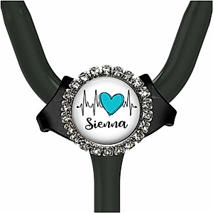 EKG Heart Stethoscope Name Tag Personalized (10 Colors) Adjustable Yoke ID Label - You Customize Fonts, Design Size and Add Decorative Frame