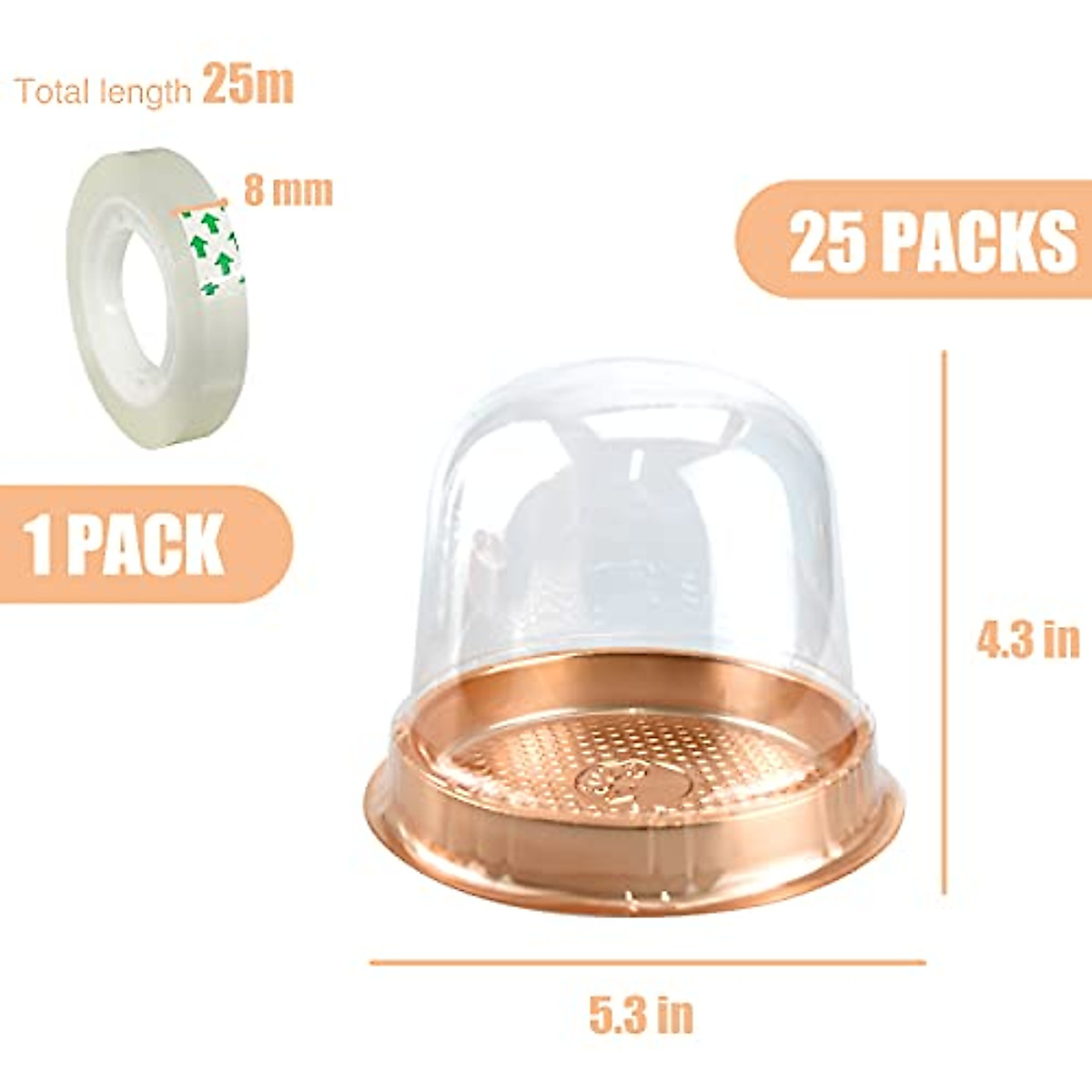 Clear Plastic Cupcake Container,25 PC Diameter 5.3 in Height 4.2 in Muffin Pod Dome Disposable Individual Cupcake Box Plastic Single Cupcake Holders With Lid for Wedding Birthday Christmas Halloween