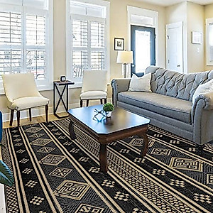 HiiARug 4'x6' Indoor Outdoor Rugs Plastic Straw Mat RV Rug Patio Rugs Outdoor Waterproof Reversible Lightweight Area Rug for Deck, Backyard, Picnic, Camping(Black)