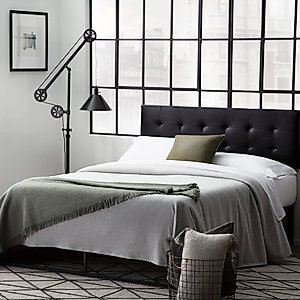 Edenbrook Hawthorne Faux Leather Headboard - Modern -Adjustable Height - Buttonless Tufting, King/Cal King, Black