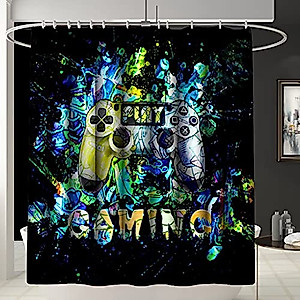 kodhyvj 4 PCS Gaming Bathroom Sets for Boys Game Shower Curtain Set with Curtain,Rug,Toilet Cover and U Shaped Mat Video Gamer Bathroom Decor with 12 Hooks