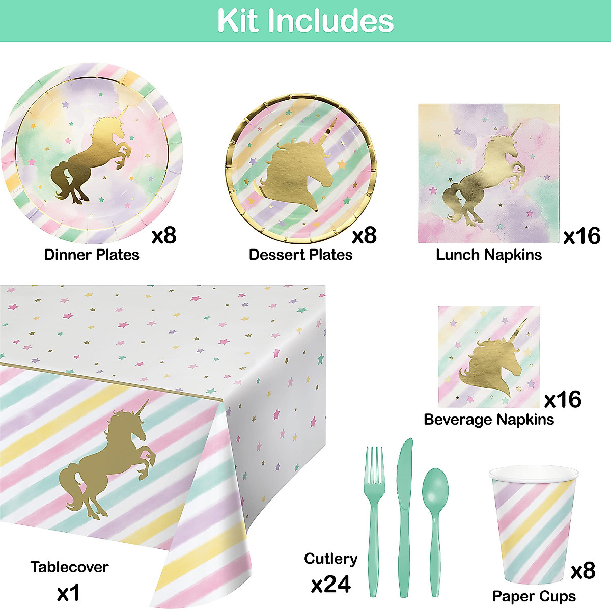 Creative Converting Unicorn Birthday Party Supplies Kit, Serves 8
