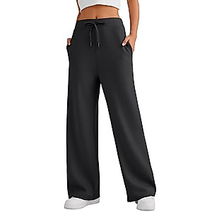 LILLUSORY Women's Wide Leg Sweatpants Casual Trendy Trending 2024 Loose Fit Comfy High Wasited Elastic Waist Jogger Winter Sweat Pants with Pockets Black