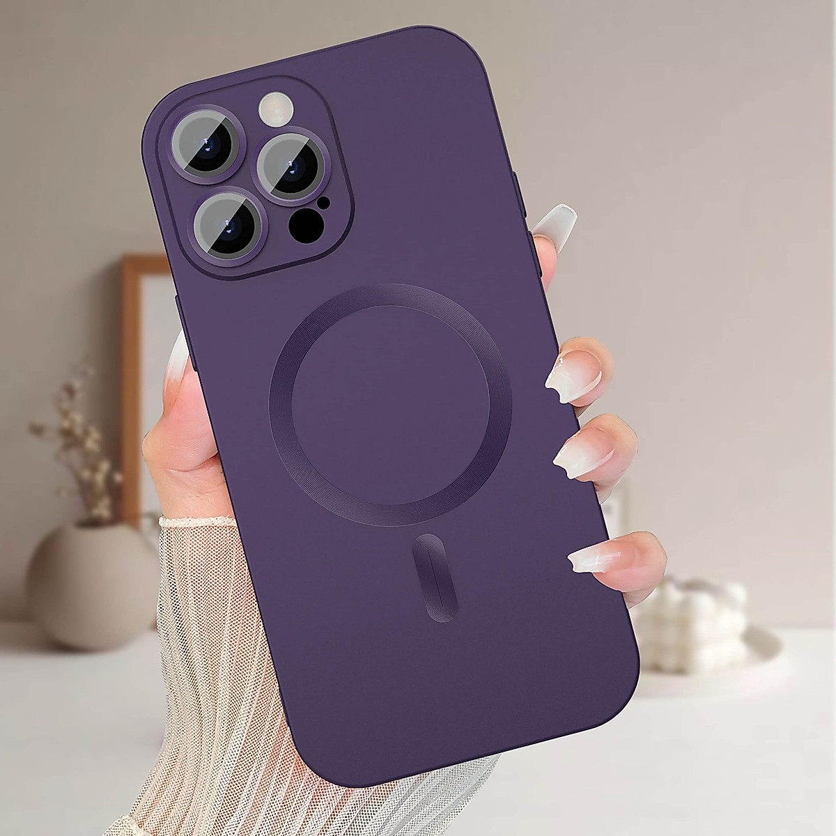 Womdakon Magnetic Case for iPhone 13 Pro Max Phone Case for Women, [Adaptation with Magsafe] Matte Luxury Soft Metallic Luster Design for iPhone 13 Pro Max 6.7'' with Camera Protector-Purple
