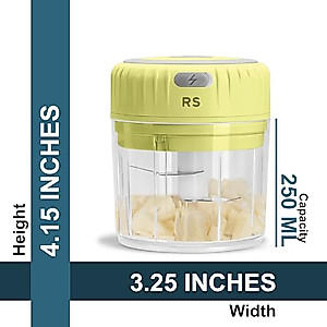 Real Simple Electric Mini Food Processor | Great for Garlic, Onion, Ginger, Jalapeño, Mini Chopper for Quick Food Prep Station | Portable USB Charging, 250 ML Food Container | Yellow