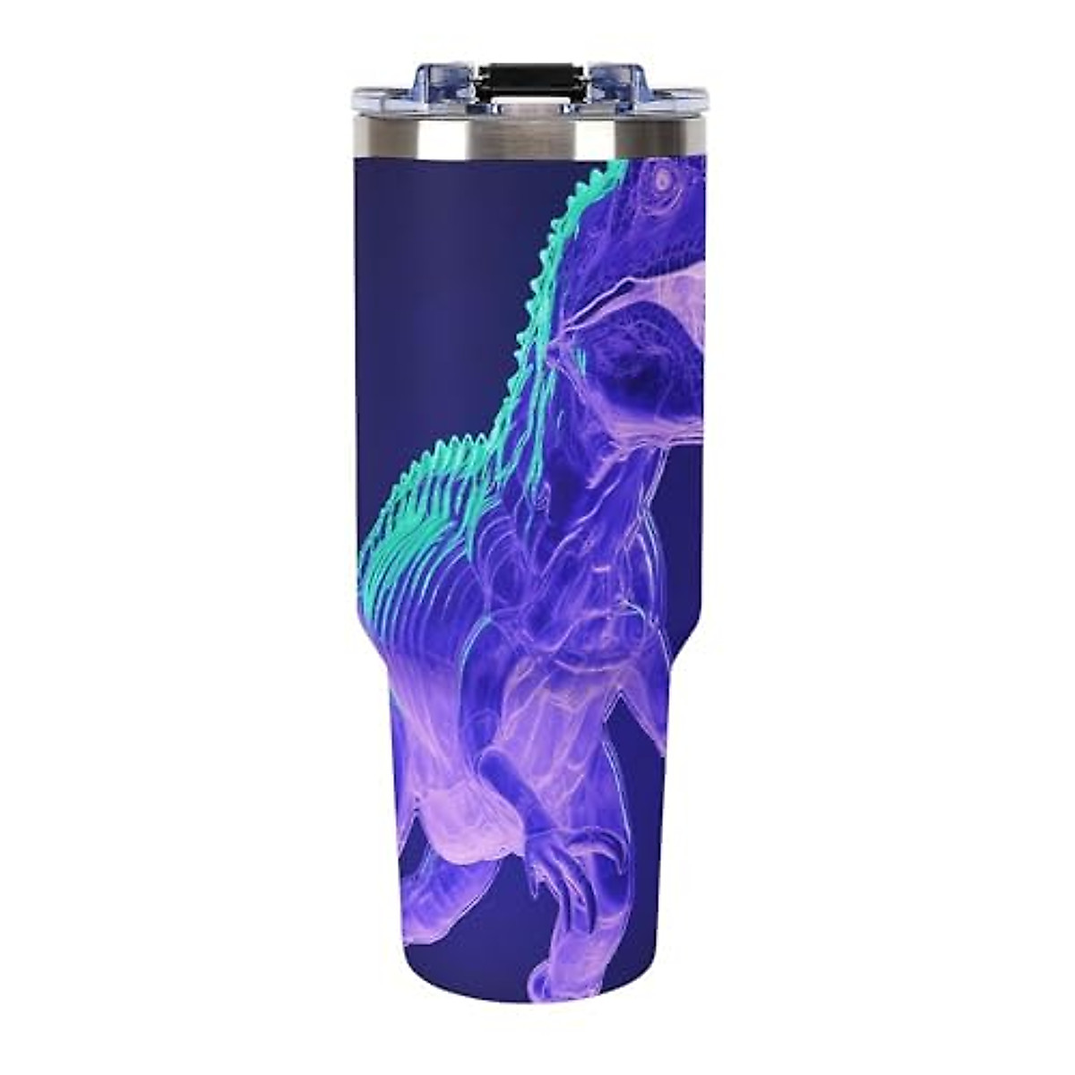 YTLKGFP 40 Oz Large Capacity Car Cup Green Dinosaur Style Tumbler with Handle (Black) Straw Lid Insulated Stainless Steel Water Bottle Travel Mug Leak-proof Car Cup Keeps Cold Or Hot