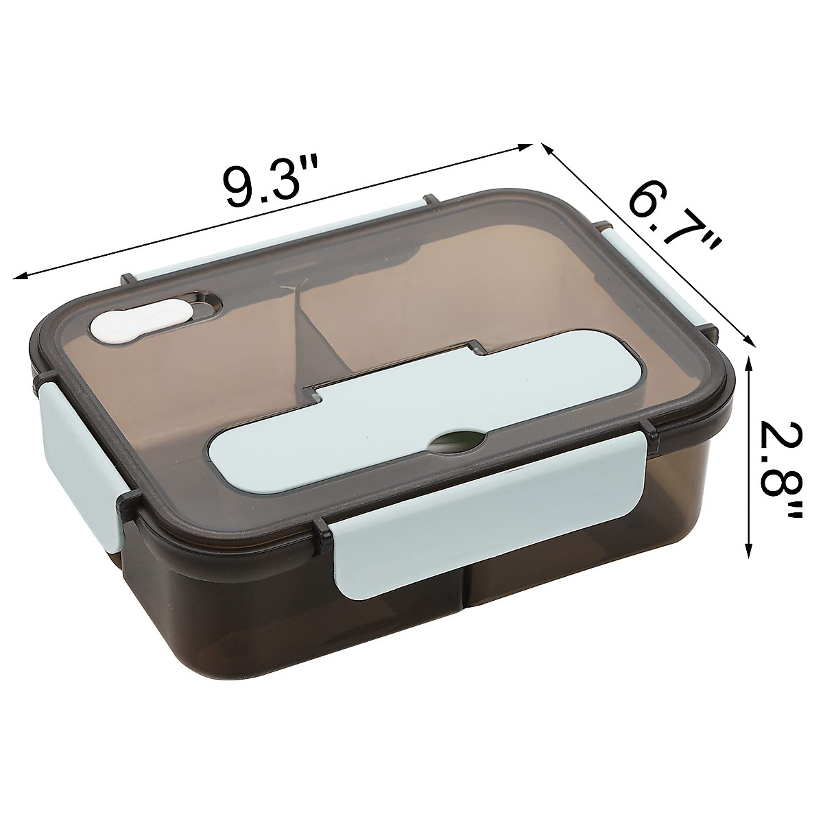 Hacaroa 3 Pack 51 Oz Bento Lunch Box with Spoon, Plastic Food Storage Box with 3 Compartments, Leak-proof Lunch Container for Adults, Work and Travel, 3 Colors