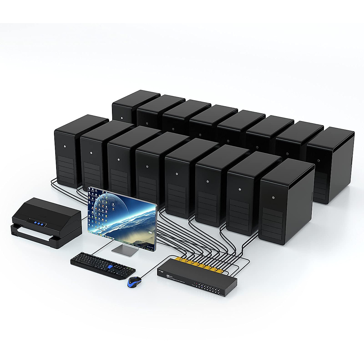 MT-VIKI 16 Port KVM Switch, 16X1 Rackmount KVM Switch VGA, Included 16 KVM Cables & IR Remote, Fit 1U 19'' Rack
