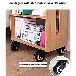 Heehee Mobile Bookshelf on Wheels Bookcase Under Desk Office Cart for Home Office Wooden Bookshelf Sideboard Storage Rack Side Cabinet