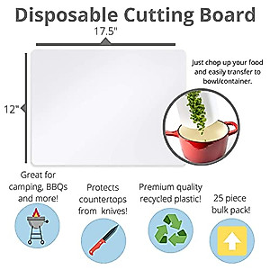 Crown 25 Count Premium Quality Disposable Cutting Boards ~17 Inch X 12 Inch Disposable Sheets For Kitchen And Commercial Use ~ Patent Pending ~ Recyclable Disposable Cutting Board Sheets