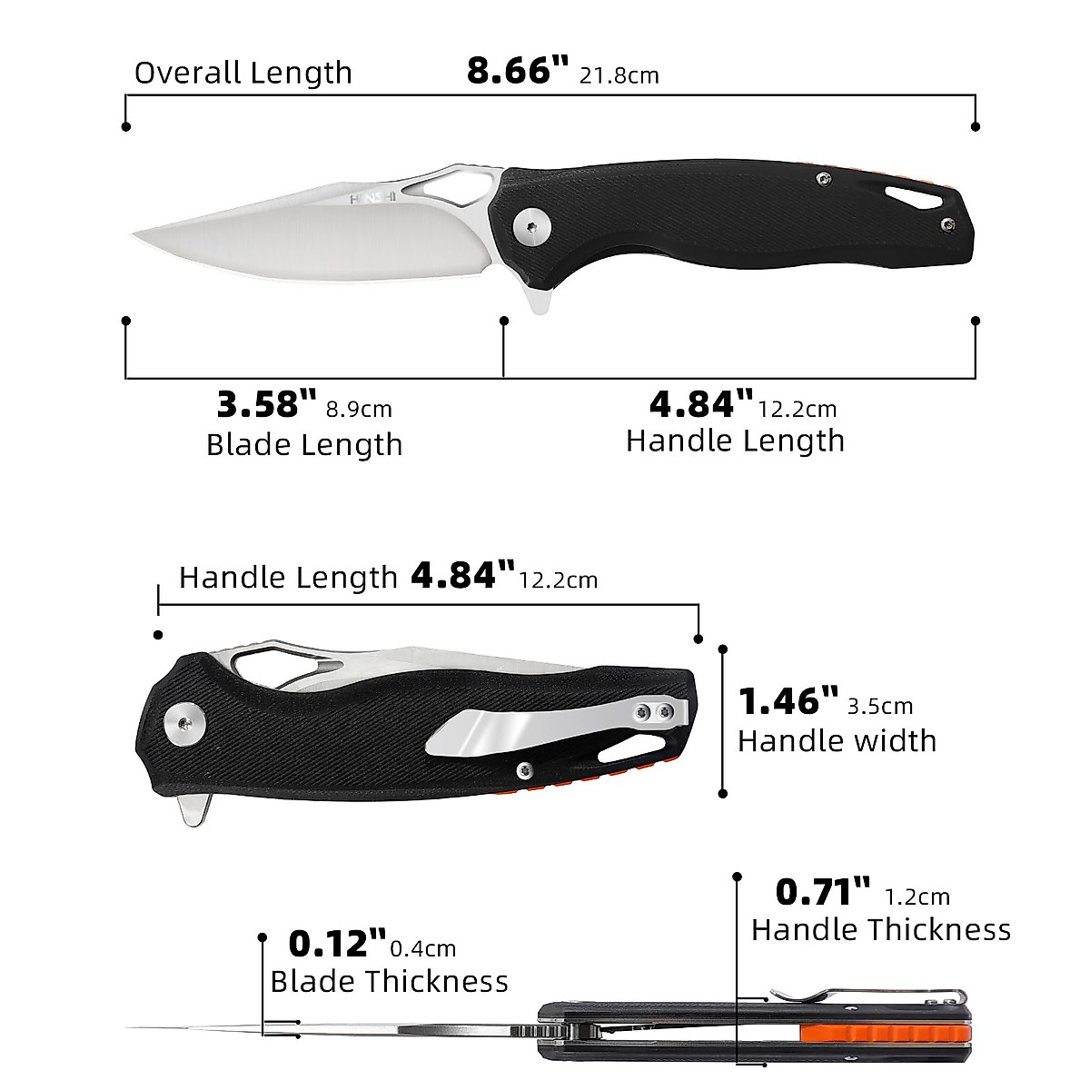HANSHI Premium D2 Steel Blade G10 Handle Sharp Folding Pocket Knife with Clip for Men,Razor Tactical Knife Self Defense for Survival Hunting Camping Hiking Outdoor Gift,Foldable EDC Knife with Liner Lock for Women (black)