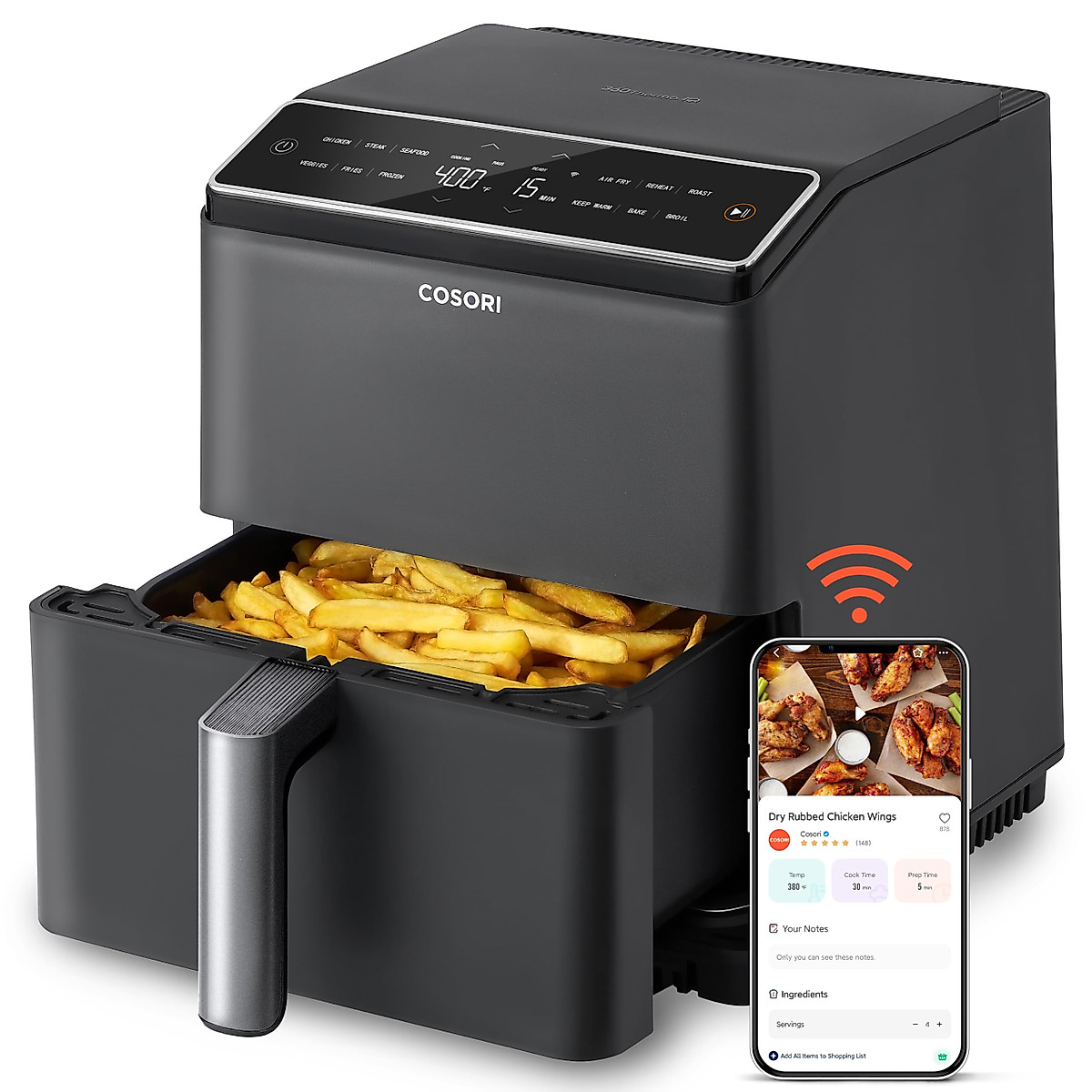 COSORI Pro III Air Fryer Dual Blaze, 6.8-Quart, Precise Temps Prevent Overcooking, Heating Adjusts for a True Air Fry, Bake, Toast, and Broil, Even and Fast Cooking, In-App Recipes, 1750W