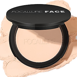 FOCALLURE Flawless Pressed Powder, Control Shine & Smooth Complexion, Pressed Setting Powder Foundation Makeup, Portable Face Powder Compact, Long-Lasting Matte Finish, Porcelain
