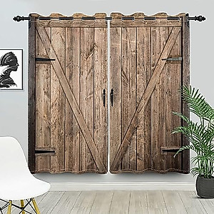 Renaiss Wooden Door Curtains Rustic Vintage Wooden Barn Door Print Farmhouse Style Window Treatment 84" H x 42" W Set of 2 Panels Grommet Bedroom Living Room Blackout Window Drapes