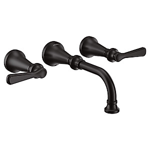 Moen TS44104BL Colinet Traditional Lever Handle Wall Mount Bathroom Faucet Trim, Valve Required, Matte Black