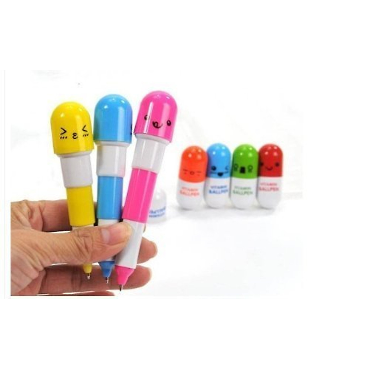 24pcs Vitamin pill Ballpoint Pen, Novelty Retractable Gift Ball pen with Smiling Face Cute Cartoon Emotion