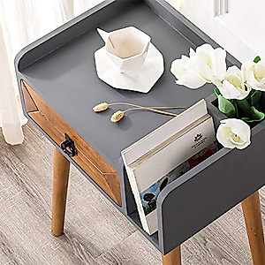 SJYDQ Steady Pine Wood Drawer Cabinet Handle Storage Cabinet Stable Bedside Table MDF Sheet Aluminum Nightstand Easy Install