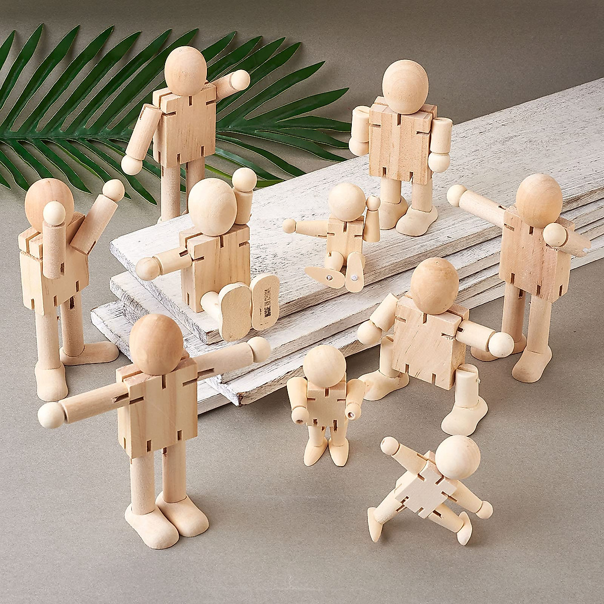 FASHEWELRY 12Pcs Unfinished Wood Robot Dolls Joint Adjustable Wooden Figure Dolls Unpainted Blank Wood Robot Peg Dolls for DIY Art Crafts Game Party Decoration