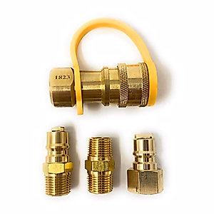 MI MADOL IMPORTS, LLC MADOL 3/8" Natural Gas Quick Connect Fitting [910-583] LP Gas Propane Hose Quick Disconnect Kit, 100% Solid Brass