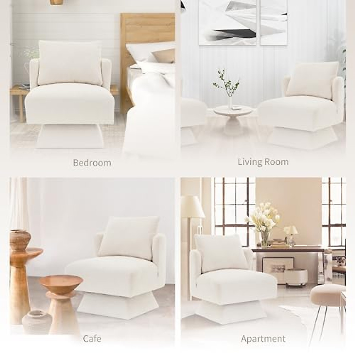 HOMEFUN Swivel Barrel Chair Set of 2, 360 Degree Modern Wide Upholstered Swivel Accent Chair with Curved Back and Pillows - Comfy Soft Chenille for Nursery, Living Room, Bedroom, Beige