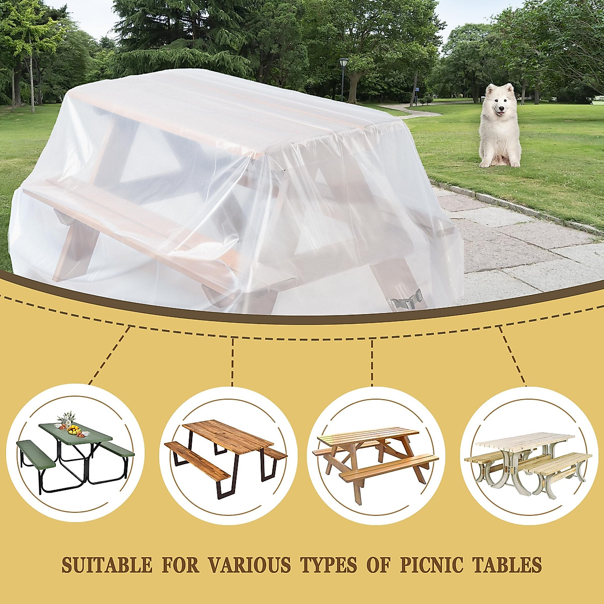 IndigoTempest9 Waterproof Picnic Table Cover for Outdoors,Plastic Cover,Frosted PVC Outdoors Furniture Covers for 6 ft Picnic Table Bench Set,75” L x 67” W x 30” H