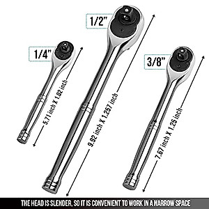 PHIRAH 1/4-Inch Drive Ratchet Handle, Ratchet Wrench, 72-Tooth Quick-Release Reversible Socket Wrench,CR-V Handle