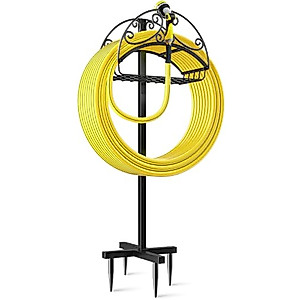Helhom Garden Hose Holder Freestanding, Water Hose Holders with Storage Basket Detachable Garden Hose Stand Heavy Duty for Outside Lawn Yard