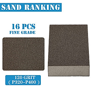 16Pcs 120 Grit Sanding Blocks, Jamiikury Fine Sanding Sponge Washable and Reusable, Wet Dry Sandpaper Sponge for Wood Metal FurniturePaint and Drywall