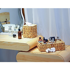 Ellinia Wicker Coffee Station Desk Coffee Pod Organizer, Divided Storage Basket Container with 5 Sections, Water Hyacinth Baskets, Tea Bag/Sugar Packet Holder, Basket for Drawer Organizing