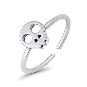 Blue Apple Co. Sterling Silver Skull Toe Ring Adjustable Band 925 Sterling Silver