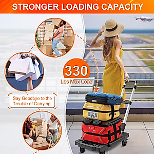 Double Rhombus Folding Hand Truck, 330 Lbs Foldable Hand Truck Dolly Cart Heavy Duty Collapsible Trolley Portable Platform Luggage Cart with 5 Wheels & 2 Elastic Ropes for Moving Travel Home Office