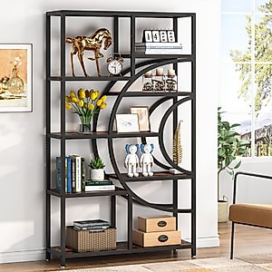 TIYASE 5-Shelves Bookshelf Industrial Etagere Bookcase,71 Inch Tall Staggered Bookcase,Wood Freestanding Open Display Book Shelves Storage Organizer for Living Room Office, Rustic Brown