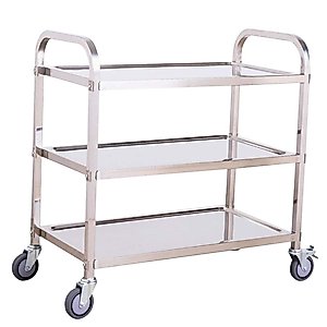 YGCBL Multifunction Serving Portable Hand Trucks,Cart Service Restaurant Warehouse 3 Layers Plus Thick High Temperature Resistance Easy to Push and Pull, 3 Sizes,Kitchen,Silver,95X50X95Cm
