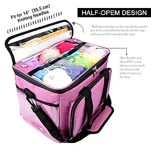 Hoshin Knitting Bag for Yarn Storage, High Capacity Yarn Totes Organizer with Inner Divider Portable for Carrying Project, Knitting Needles(up to 14”), Crochet Hooks, Skeins of Yarn (Purple)