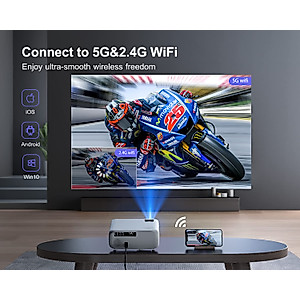 5G WiFi Bluetooth Projector 4K Support, 460 ANSI Native 1080P WIMIUS W6 Outdoor Movie Projector with 300" Display, 4P/4D Keystone, 50% Zoom, Video Projector Compatible iOS/Android/TV Stick/PS4/PPT