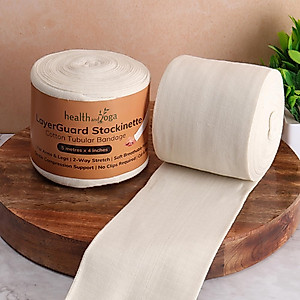 HealthAndYoga™ LayerGuard Cotton Stockinette Sleeve Roll, Stretchable Raw Cotton – Comfort wear, Sweat Absorbent Tubular Bandage – Prevents Residue build up - Under - Over Cast Sleeve Bandage Wear (Off-White 4 Inch)