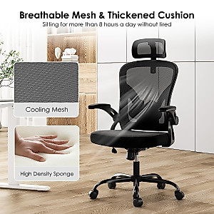GlasFlength Mesh Ergonomic Office Chair with Foot Rest, Big and Tall Comfy Computer Desk Chair with Adjustable Headrest Backrest, Swivel Executive Desk Chair with Wheels, Black Mesh